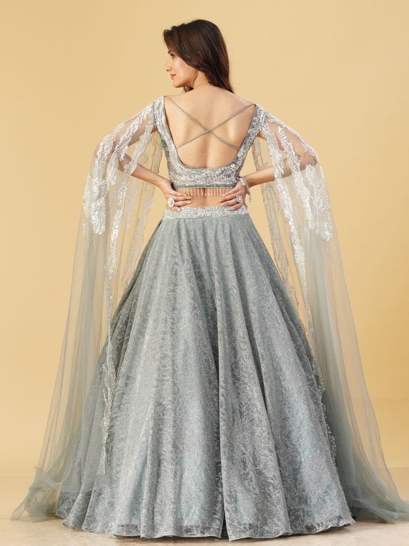Grey Color Lehenga and Crop Top – Kenzo