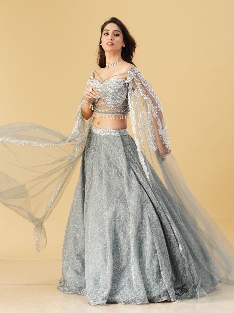 Grey Color Lehenga and Crop Top – Kenzo