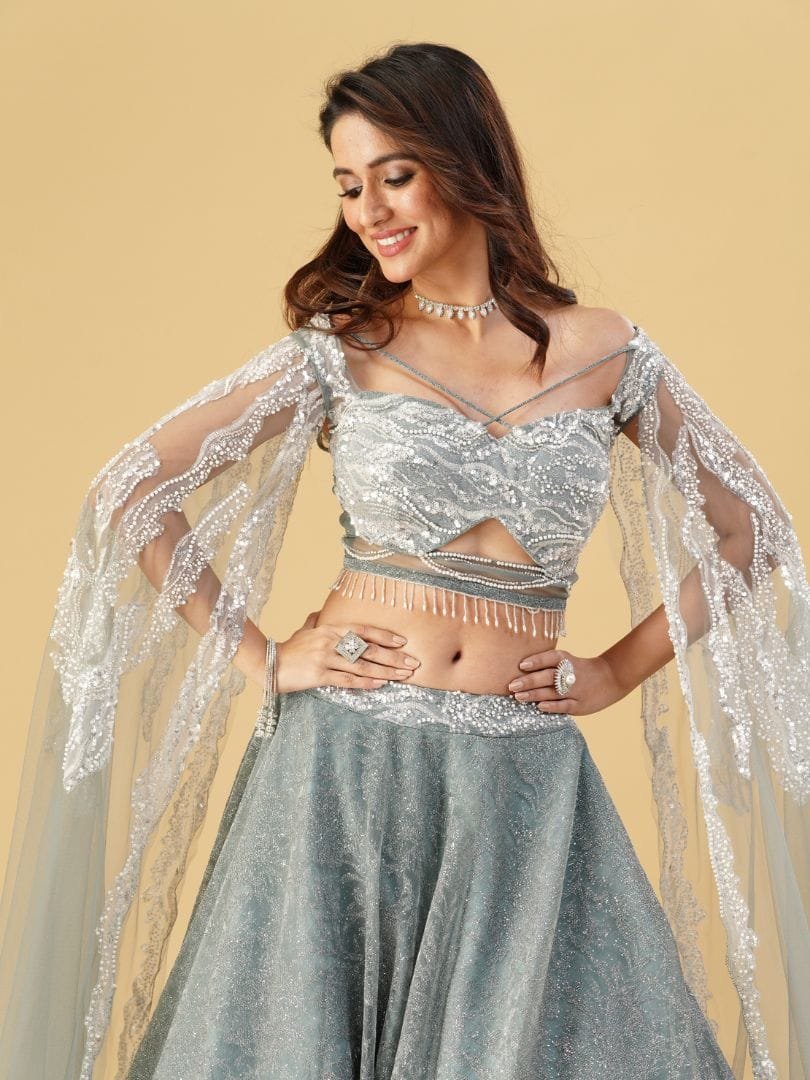 Grey Color Lehenga and Crop Top – Kenzo