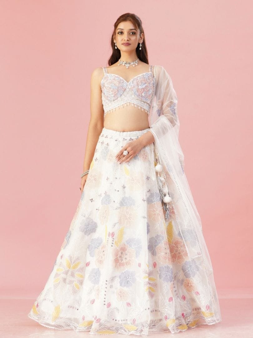 White Floral Lehenga Set – Kenzo