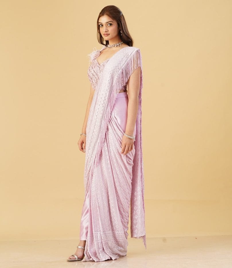 Lilac Pant Drape saree – Kenzo